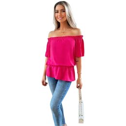 AX Paris - Schulterfreies Top f&uuml;r Damen, Kr&auml;uselsaum (Leuchtend Pink)