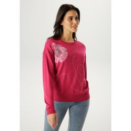 Damen Strickpulloverfuchsia, rosa, pink, silber, Gr. 44, Aniston SELECTED, bestickt, gebl&uuml;mt, Feinstrick, Obermaterial: 70% Viskose, 30% Polyamid,