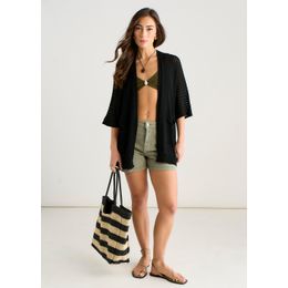 Schwarzer Strickcardigan mit durchgehendem Rand und Taschen