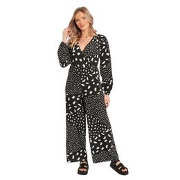 Influence - Jumpsuit f&uuml;r Damen, leger, Lang&auml;rmlig (Schwarz/Wei&szlig;)
