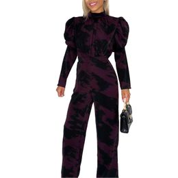 AX Paris - Jumpsuit f&uuml;r Damen, Polyester, Weites Bein, Puff&auml;rmel (Weinrot)