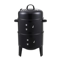 Livingandhome Bbq-Smoker, Schwarz, Metall, 80x40 cm, Grills & Outdoor-K&uuml;chen, Holzkohlegrills