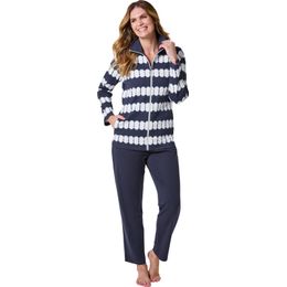 feel good Damen Hausanzug mit 2 Taschen marine-ecru-bedruckt, Gr&ouml;&szlig;e 52/54