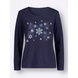 WITT Damen Langarmshirt mit Schneeflocken-Druck, nachtblau-eisblau, Gr&ouml;&szlig;e 54