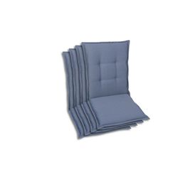 Sesselauflagenset, Blau, Textil, 4-teilig, Uni, F&uuml;llung: Schaumstoff, Vlies, 50x7x108 cm, Oeko-Tex&reg; Standard 100, pflegeleicht, hochwertige Qualit&auml;t, langlebig, f&uuml;r den Au&szlig;enbereich geeignet, mittels B&auml;ndern zu befestigen, Gurtband befestigen, Outdoor-Kissen, Gartenstuhlauflagen, Mittellehner-Auflagen