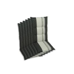 Sesselauflagenset, Anthrazit, Textil, 6-teilig, Schriftzug, F&uuml;llung: Schaumstoff, Vlies, 50x7x120 cm, Oeko-Tex&reg; Standard 100, pflegeleicht, hochwertige Qualit&auml;t, langlebig, f&uuml;r den Au&szlig;enbereich geeignet, mittels B&auml;ndern zu befestigen, Gurtband befestigen, Outdoor-Kissen, Gartenstuhlauflagen, Hochlehner-Auflagen