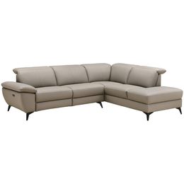 Xora Ecksofa, Taupe, Metall, Echtleder, Kombination Echtleder/Lederlook, B&uuml;ffelleder, 4-Sitzer, Ottomane rechts, L-Form, 274x222 cm, Relaxfunktion, seitenverkehrt erh&auml;ltlich, Wohnzimmer, Sofas & Couches, Wohnlandschaften, Ecksofas