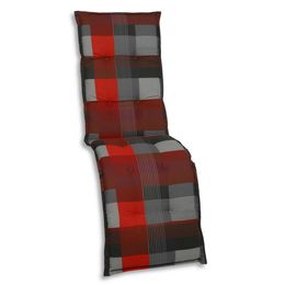 Relaxsesselauflage, Grau, Rot, Dunkelgrau, Textil, Karo, F&uuml;llung: Schaumstoff, Vlies, rechteckig, 50x7x170 cm, Oeko-Tex&reg; Standard 100, pflegeleicht, hochwertige Qualit&auml;t, langlebig, f&uuml;r den Au&szlig;enbereich geeignet, mittels B&auml;ndern zu befestigen, Gurtband befestigen, Outdoor-Kissen, Gartenstuhlauflagen, Hochlehner-Auflagen