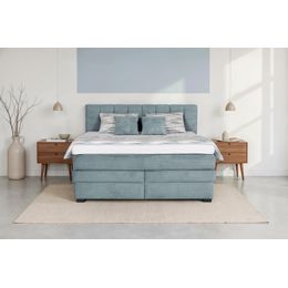 Boxspringbett DIE PLANBAR, B:194cm L:217cmcord aqua, 88% Polyester, 12% Polyamid, Komplettbetten, "OC-ON21088", inkl. Matratzen u. Bonellfederkern