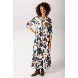 Aniston CASUAL Damen Maxikleidwollwei&szlig;, marine, braun, rauchblau, dunkelbraun, Gr. 38, bedruckt, gebl&uuml;mt, Web, Obermaterial: 100% Viskose, Kleider,