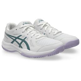 asics M&auml;dchen Hallenschuh "UPCOURT 6 GS", Gr. 39,5wei&szlig;, pure silber, Synthetik, Schuhe, geeignet f&uuml;r Handball&Volleyball, Indoorschuh, nicht