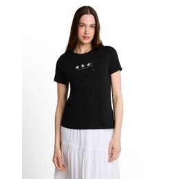 Damen Kurzarmshirtdeep schwarz, Gr. XL, Tom Tailor Denim, bestickt, Jersey, Obermaterial: 100% Baumwolle, Shirts, Sommershirt mit Stickerei