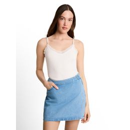 Damen Spaghettitop, wei&szlig;, Gr. M, Tom Tailor Denim, unifarben, Feinripp, Obermaterial: 93% Baumwolle, 7% Elasthan, Tops, Sommertop mit Spitze