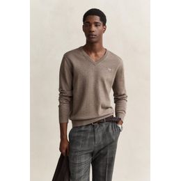 Gant Herren V-Ausschnitt-Pullover "CLASSIC COTTON V-NECK"schwarz hazelnut melange, Gr. XXXL, unifarben, Strick, Obermaterial: 100% Baumwolle,