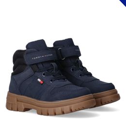 Tommy Hilfiger M&auml;dchen Schn&uuml;rboots, Gr. 28blau, schwarz, Textil, Velourslederimitat, Schuhe, Casual-Boots, Herbstboots mit praktischem Klettverschluss