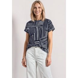 Street One Damen T-Shirt, blau, Gr. 44, gemustert, Stoff, 49% Polyester, 43% Viskose, 8% Elasthan, Shirts, mit Glitzerdetail