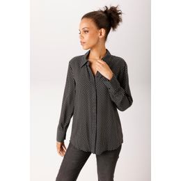 Aniston CASUAL Damen Hemdbluse, schwarz-wei&szlig;, Gr. 48, bedruckt, gemustert, gepunktet, Web, Obermaterial: 100% Viskose, Blusen, mit kleinen und