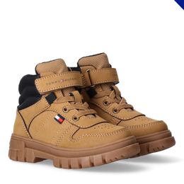 Tommy Hilfiger M&auml;dchen Schn&uuml;rboots, Gr. 24camel, schwarz, Textil, Velourslederimitat, Schuhe, Casual-Boots, Herbstboots mit praktischem