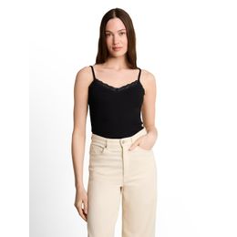 Damen Spaghettitop, schwarz, Gr. L, Tom Tailor Denim, unifarben, Feinripp, Obermaterial: 93% Baumwolle, 7% Elasthan, Tops, Sommertop mit Spitze