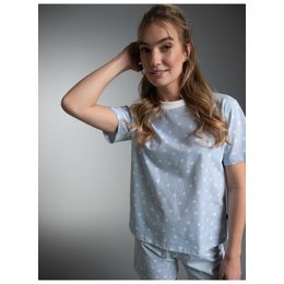 TRIGEMA Damen T-Shirt "TRIGEMA Cropped T Shirt mit Allover "Punkt" Muster"horizont, Gr. XL, Single Jersey, 100% Baumwolle, Shirts