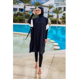 Schwarzes Burkini-Set, vollst&auml;ndig bedeckende, bescheidene islamische Badebekleidung