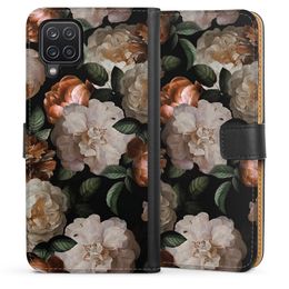 DeinDesign Galaxy A12 Handy Klapph&uuml;lle Handyh&uuml;lle aus Kunst Leder schwarz Flip Case Rose Wallpaper Flower Sideflip mit langer Lasche