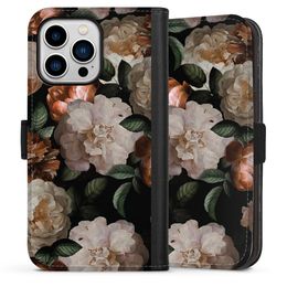 DeinDesign iPhone 13 Pro Handy Klapph&uuml;lle Handyh&uuml;lle aus Kunst Leder schwarz Flip Case Wallpaper Rose Flower Sideflip mit Lasche