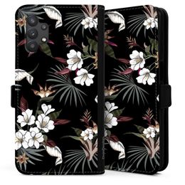 DeinDesign Galaxy A32 5G Handy Klapph&uuml;lle Handyh&uuml;lle aus Kunst Leder schwarz Flip Case Autumn Flowers Muster Sideflip mit langer Lasche