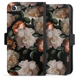DeinDesign iPhone SE (2020) Handy Klapph&uuml;lle Handyh&uuml;lle aus Kunst Leder schwarz Flip Case Rose Wallpaper Flower Sideflip mit Lasche