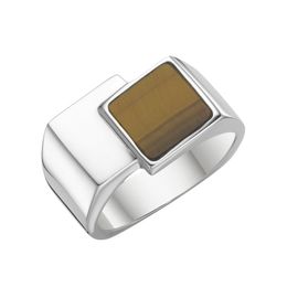 Herren Silberring "Siegelring mit Tigerauge-Einlage, Silber 925", 68, Silber 925 (Sterlingsilber)braun, Giorgio Martello MILANO, Silber 925