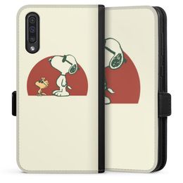DeinDesign Galaxy A50 Handy Klapph&uuml;lle Handyh&uuml;lle aus Kunst Leder schwarz Flip Case Snoopy Official Licensed Product Kindheit Sideflip mit Lasche