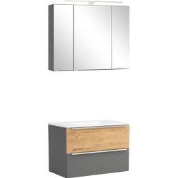Badm&ouml;bel-Set Welltime, B:80cm H:200cm T:47cmonyx, grau, MDF, Kastenm&ouml;bel-Sets, "TRIENT, Set: Spiegelschrank und Waschtisch", matt