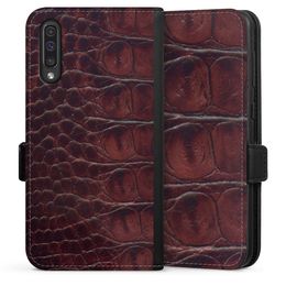 DeinDesign Galaxy A50 Handy Klapph&uuml;lle Handyh&uuml;lle aus Kunst Leder schwarz Flip Case Leather Crocodile Animal Print Sideflip mit Lasche