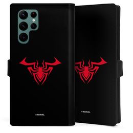 DeinDesign Galaxy S22 Ultra Handy Klapph&uuml;lle Handyh&uuml;lle aus Kunst Leder schwarz Flip Case Spiderman Logo Marvel Sideflip mit langer Lasche