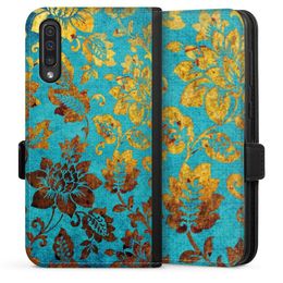 DeinDesign Galaxy A50 Handy Klapph&uuml;lle Handyh&uuml;lle aus Kunst Leder schwarz Flip Case Flowers Vintage Ornament Sideflip mit Lasche