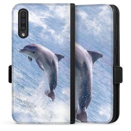 DeinDesign Galaxy A50 Handy Klapph&uuml;lle Handyh&uuml;lle aus Kunst Leder schwarz Flip Case Wale Ocean Dolphin Sideflip mit Lasche
