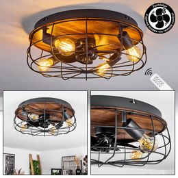 hofstein Moscavide Deckenventilator Braun, Holzoptik, Schwarz, 4-flammig, Fernbedienung