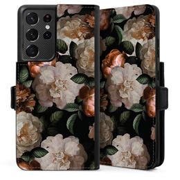 DeinDesign Galaxy S21 Ultra 5G Handy Klapph&uuml;lle Handyh&uuml;lle aus Kunst Leder schwarz Flip Case Wallpaper Rose Flower Sideflip mit Lasche