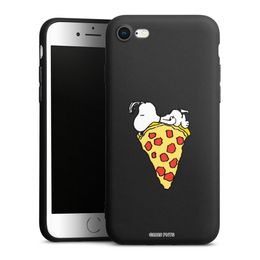 DeinDesign iPhone SE (2020) Handy Premium Silikon H&uuml;lle Handyh&uuml;lle schwarz Case Snoopy Pizza Peanuts Silikon Premium Case