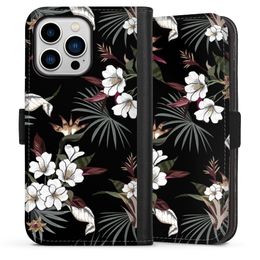 DeinDesign iPhone 13 Pro Handy Klapph&uuml;lle Handyh&uuml;lle aus Kunst Leder schwarz Flip Case Flowers Muster Autumn Sideflip mit Lasche
