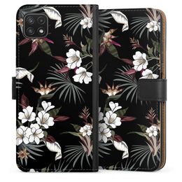 DeinDesign Galaxy A22 5G Handy Klapph&uuml;lle Handyh&uuml;lle aus Kunst Leder schwarz Flip Case Flowers Muster Autumn Sideflip mit langer Lasche