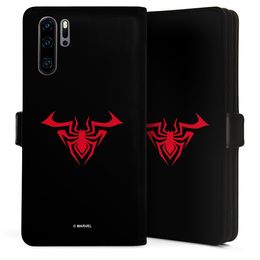 DeinDesign Huawei P30 Pro Handy Klapph&uuml;lle Handyh&uuml;lle aus Kunst Leder schwarz Flip Case Spiderman Logo Marvel Sideflip mit langer Lasche