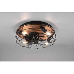 REALITY Trondheim Deckenventilator Holzoptik, Schwarz, 4-flammig, Fernbedienung