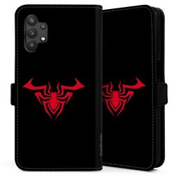 DeinDesign Galaxy A32 5G Handy Klapph&uuml;lle Handyh&uuml;lle aus Kunst Leder schwarz Flip Case Spiderman Marvel Logo Sideflip mit langer Lasche