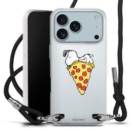 DeinDesign iPhone 17 Pro Handy Carry Case H&uuml;lle mit Band Handykette zum Umh&auml;ngen schwarz Peanuts Pizza Snoopy Carry Case