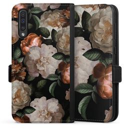 DeinDesign Galaxy A50 Handy Klapph&uuml;lle Handyh&uuml;lle aus Kunst Leder schwarz Flip Case Wallpaper Rose Flower Sideflip mit Lasche