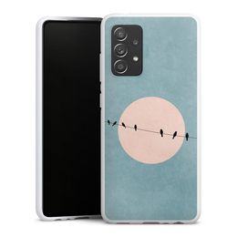 DeinDesign Galaxy A52s 5G Handy Silikon H&uuml;lle Case wei&szlig; Handyh&uuml;lle Bird Moon Turquoise Silikon Case