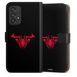 DeinDesign Galaxy A53 5G Handy Klapph&uuml;lle Handyh&uuml;lle aus Kunst Leder schwarz Flip Case Marvel Logo Spiderman Sideflip mit langer Lasche