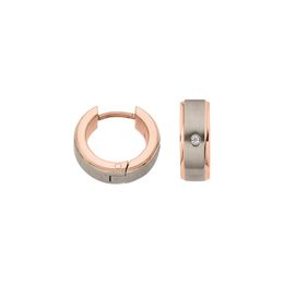 Firetti Damen Paar Creolen "Schmuck Geschenk Titan Ohrschmuck Ohrringe bicolor", 15mm, Titantitanfarben, ros&eacute;goldfarben, kristallwei&szlig;, kristallwei&szlig;,