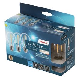 toom LED-Leuchtmittelset Tropfen klar E27 60 W 806 lm warmwei&szlig; 3 St&uuml;ck